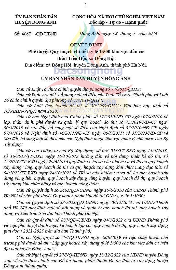 Bản đồ quy hoạch chi tiết 1/500 Đông Anh